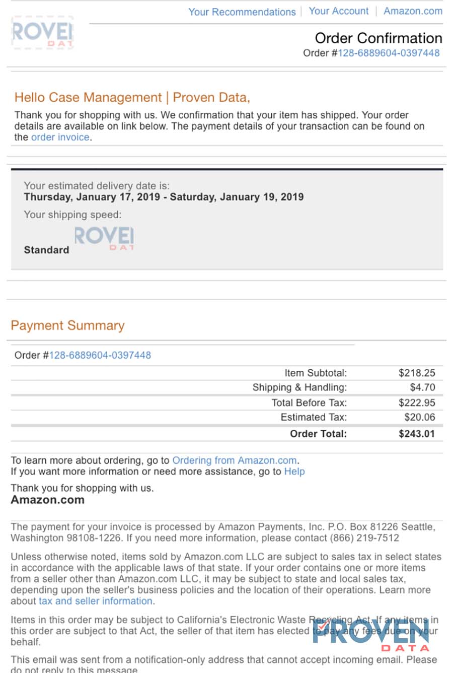 Phishing Report: False Amazon Email Confirmation - Proven Data